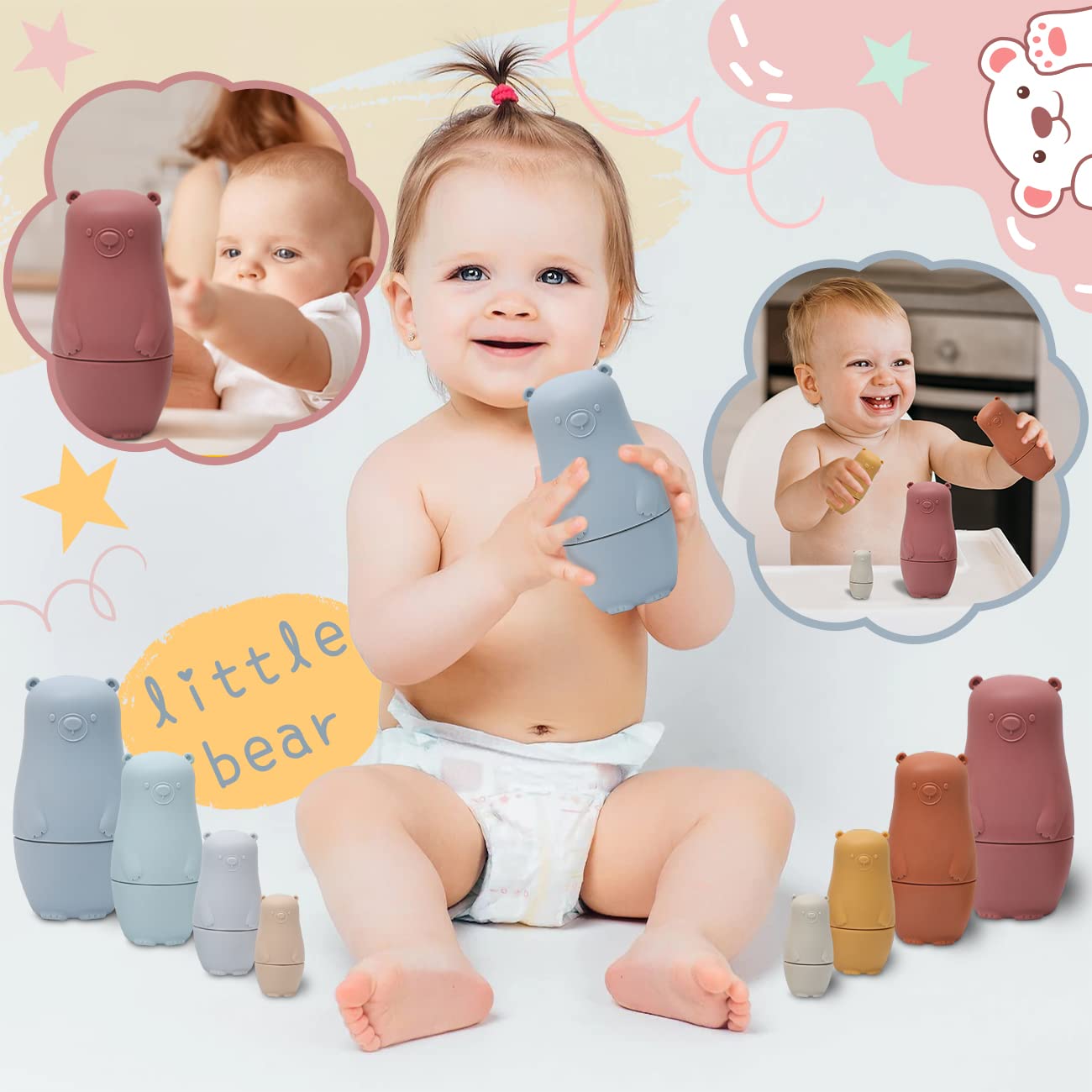 Moonmo Silicone Nesting Dolls Russian Nesting Dolls for Children Montessori Educational Toy Stacking Nesting Doll Toys Set for Toddlers