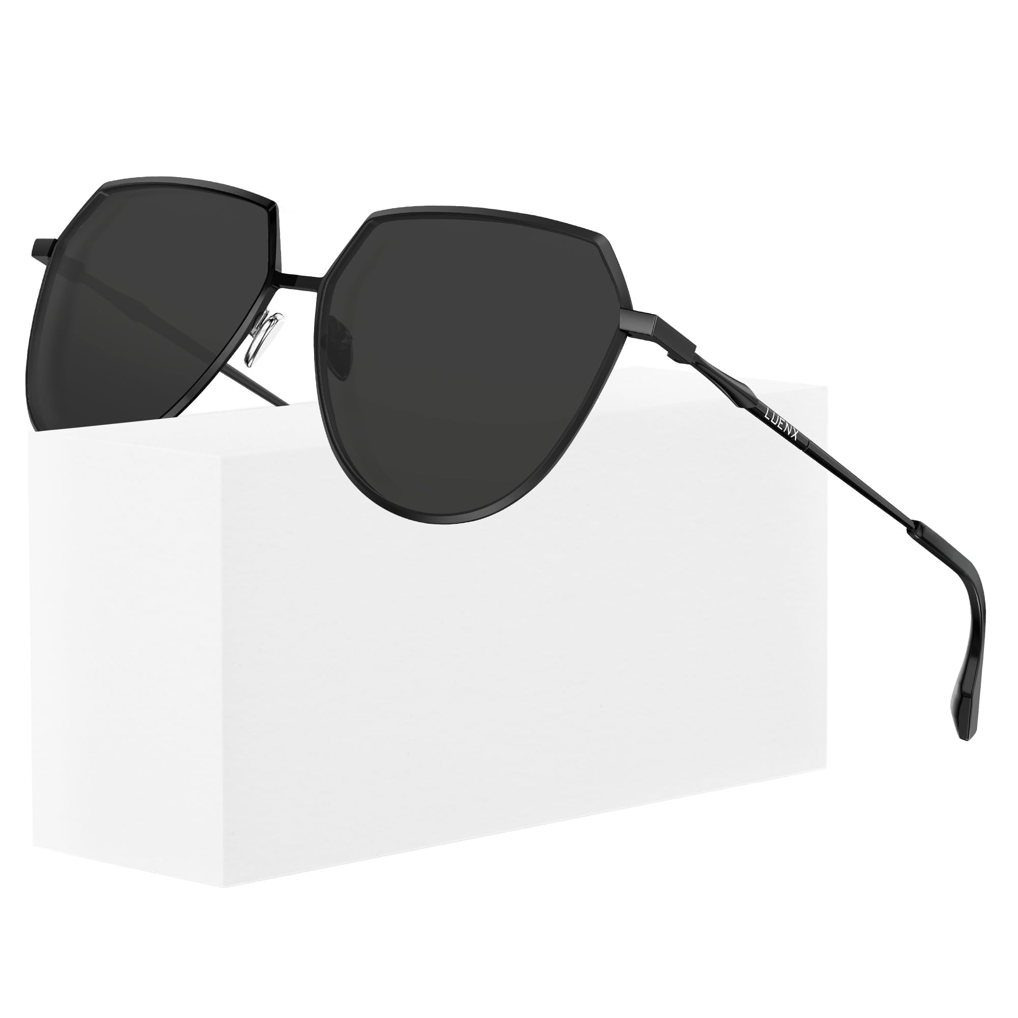LUENX Aviator Sunglasses Women Men Polarized Shades Polygon Trendy Flat Gradient Amber Lenses Fashion Designer Style