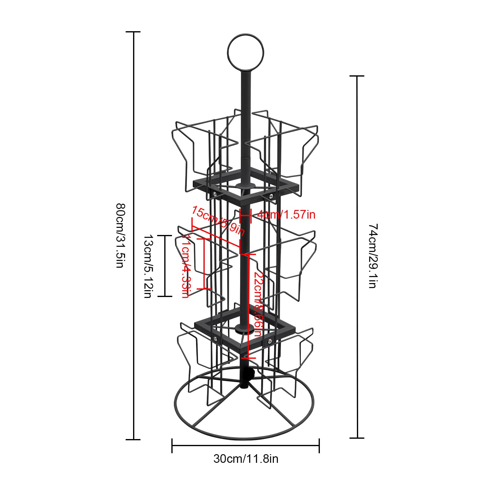 TFCFL 12 Pockets Rotating Greeting Card Rack, 3 Tier Display Stand Spinning Floor Stand, Pocket Holder for Gift Card Display Stand Countertop Retail Display Sticker Holder Rack (White)