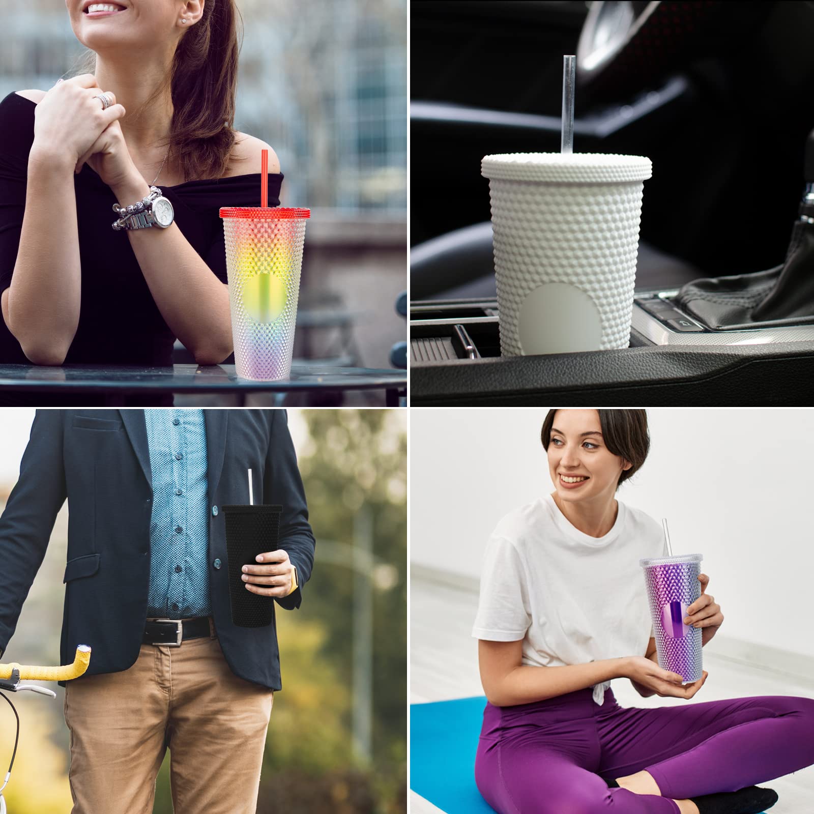 Luxfuel 24 oz DIY Studded Tumbler with Lid and Straw, Reusable Plastic Acrylic Cup,Double Walled Matte Travel Tumbler for Iced Coffee, Cold Water,Smoothie,Wide Mouth,Spill Proof,100% BPA Free,2 Pack