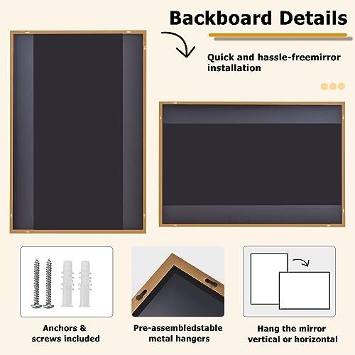 XRAMFY Gold Framed Mirrors for Bathroom, 24x36 inch Bathroom Vanity Mirror, Metal Frame Wall Mounted Rectangle Mirror for Washroom Bedroom Living Room (Horizontal/Vertical)