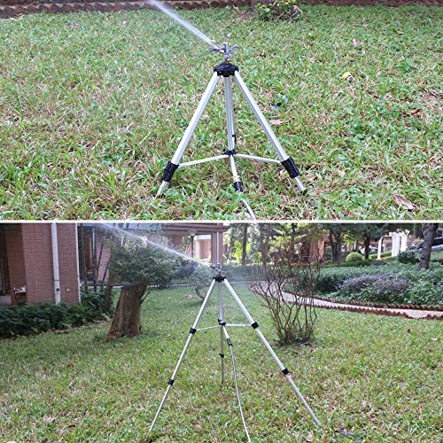 STYDDI Heavy Duty Impact Sprinkler on Tripod Base, Extra Tall Metal Pulsating Telescoping Tripod Sprinkler for Large Area, Yard, Lawn, Garden, Waters up to 90 Ft. Diameter, Legs Extends Up to 50-inch