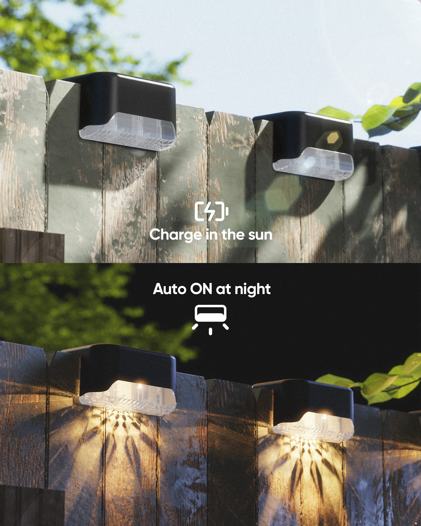 JACKYLED Solar Deck Lights 16 Pack Solar Fence Light Solar Powered Outdoor Step Light IP65 Waterproof LED Solar Pathway Light for Deck Fence Railing Garden Patio StairYard, Black