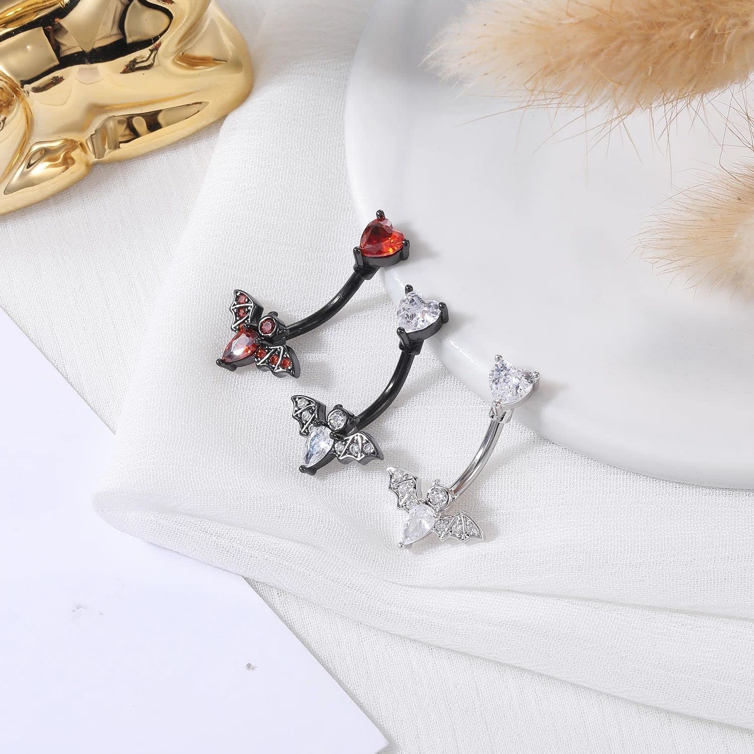 MIFYNN Stainless Steel Belly Button Ring Bat Belly Button Ring 14G Surgical Steel Navel Ring Belly Piercing Jewelry Gift for Women (Silver bat)