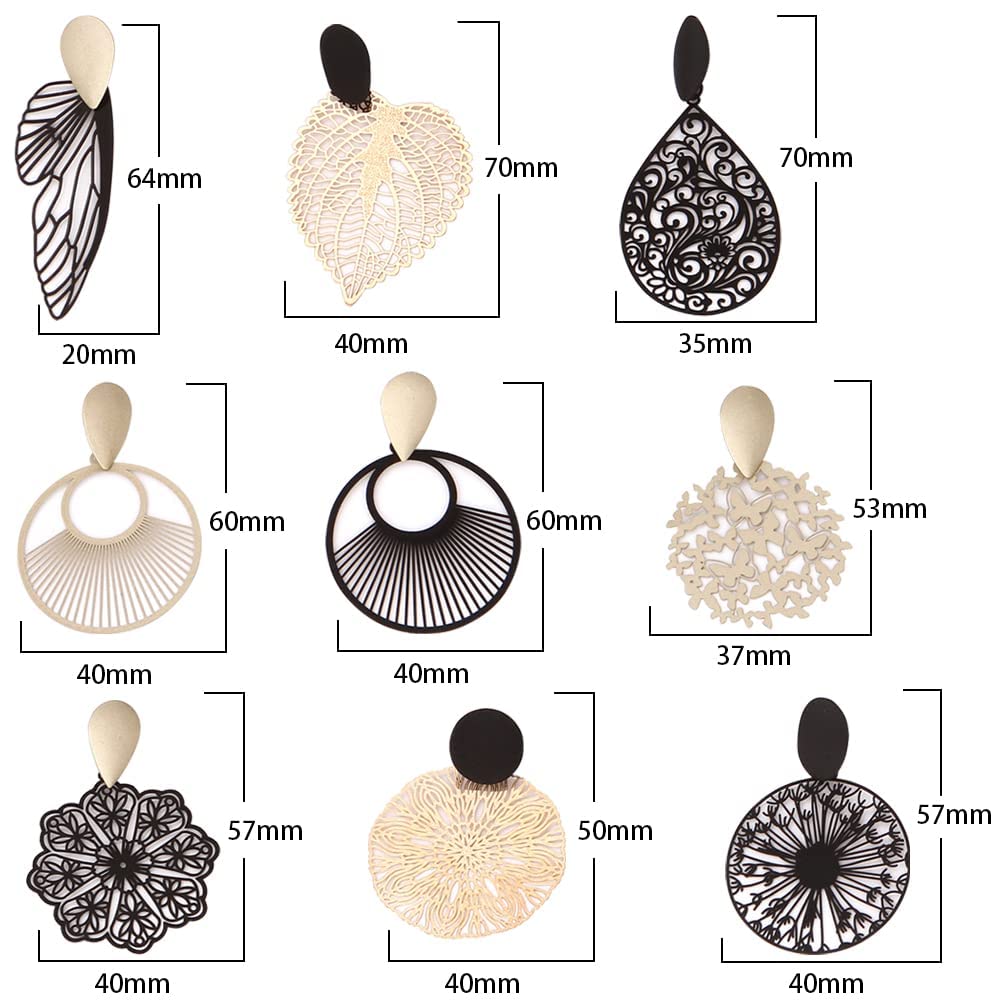 LUSTERMOON 8-9 Pairs Metal Leaf Drop Dangle Earrings Set Bohemian Drop Earrings,Vintage Dangle Earrings Pack for Women Girls (07-9 Pairs)