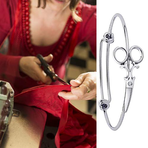 KUIYAI Minimalist Shears Scissor Bangle Stacking Adjustable Wire Bracelet for Hairdresser (Silver)