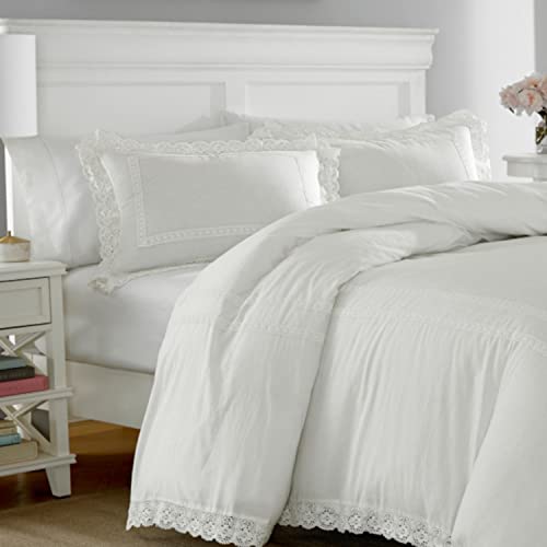 Laura Ashley Home - Queen Comforter Set, Reversible Cotton Bedding with Matching Shams, Stylish Home Decor for All Seasons (Annabella White, Queen)