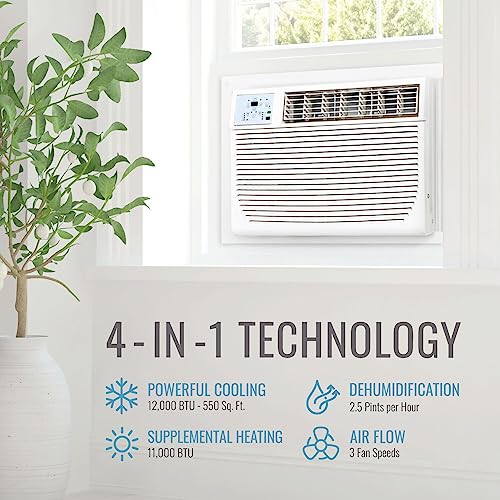 Keystone 12,000 BTU 230V Window-Wall Air Conditioner & 11,000 BTU Heater with Smart Remote Control, Window AC and Heater with Dehumidifier Function for Medium Sized Rooms up to 550 Sq.Ft.