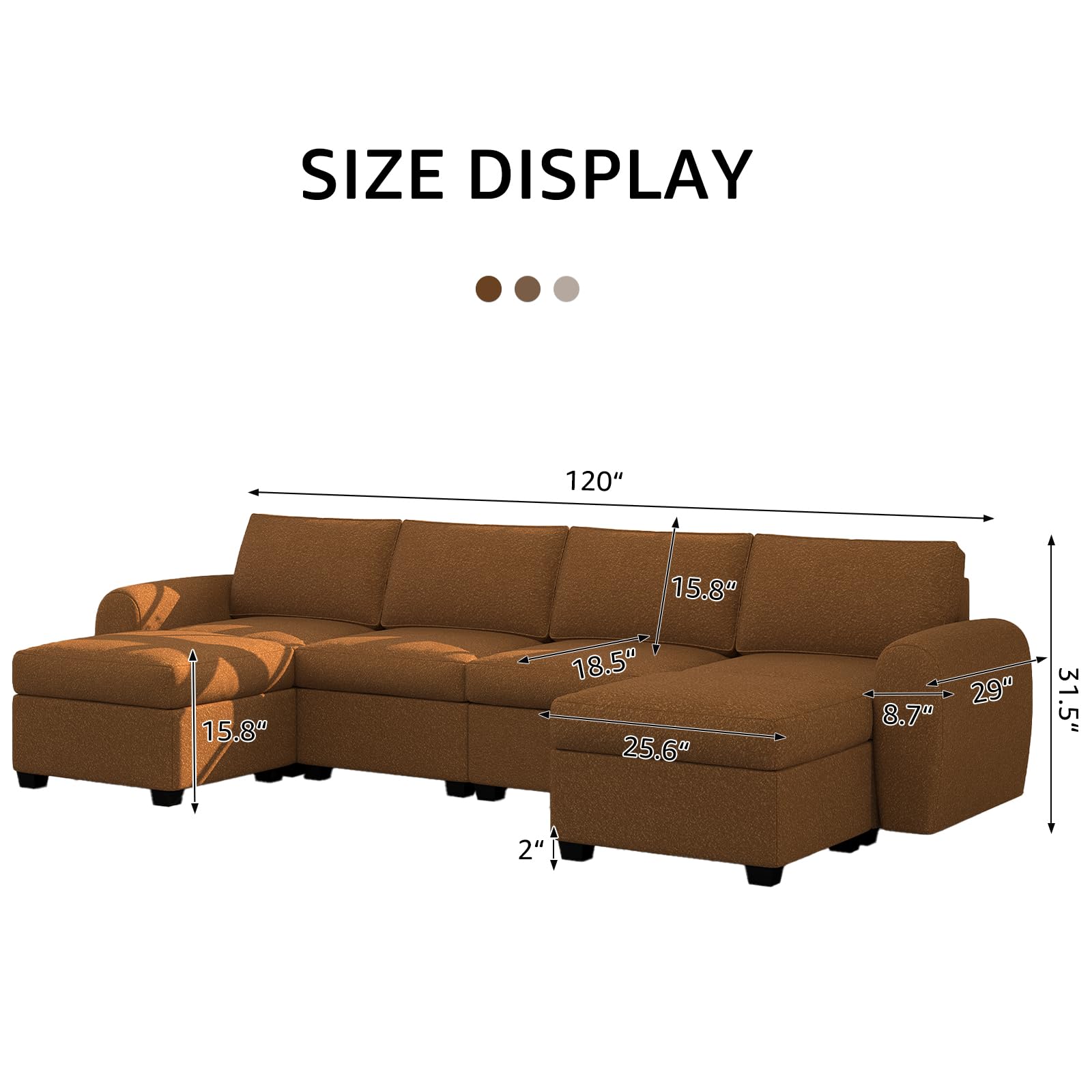 Wimarsbon Reversible Storage Modular Sofa,Modern Sectional Sofa Couch, Luxury Teddy Velvet Sofa Set with Ottomans for Living Room/Lounges (Brown, 6 Seats)
