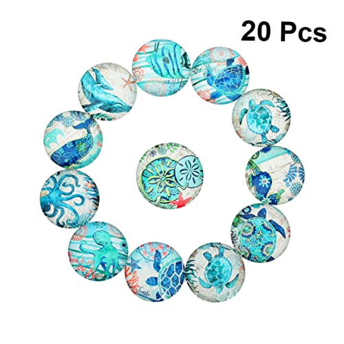 VILLCASE 60 pcs Flat Round Beads Glass snap Buttons Bracelet Blanks Beads for Bracelets Mosaic Printed Beads Picture Glass cabochons Rhinestone Jewelry Glass Patch Gem Paste Seaside Ocean