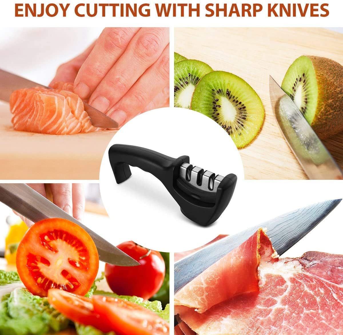 Knife Sharpener Honing Steel Sharpening - Professional 10 Inch Knife Sharpeners Rod Restore Blade Quickly for Kitchen, Chef, Butcher, Hook and Cleaning Cloth Included (Black)