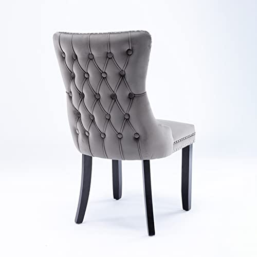 Winwee Dining Chairs Set of 4 Modern Tufted Elegant Side Chairs Armless Rubber Wood Vintage Chairs Upholstered Chairs for Kitchen Dining Room (Gray, Set of 4)