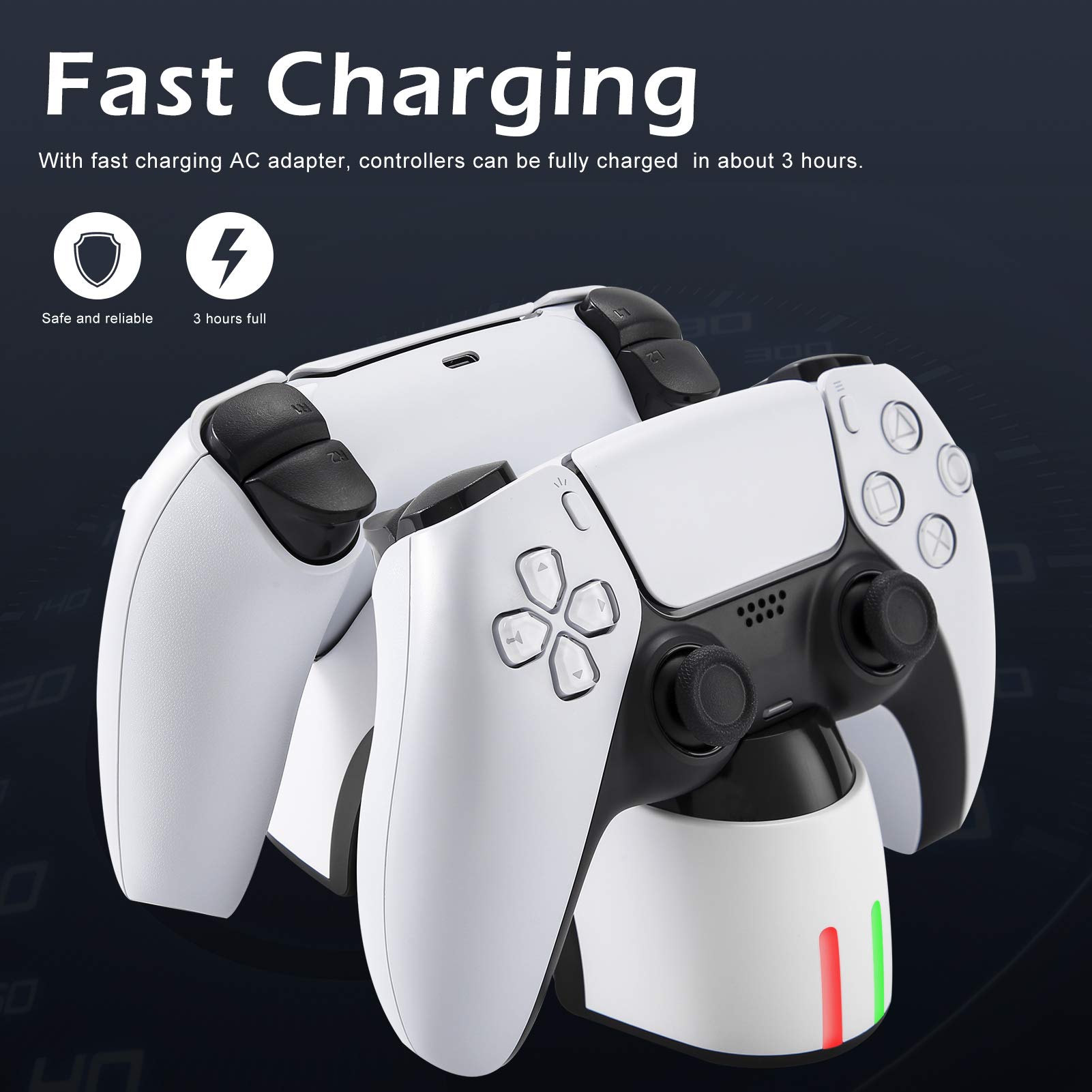LIFTREN PS5 Controller Charger Station,Fast Charging AC Adapter, Charging Station Dock for Dual Playstation 5 Controllers with LED Indicator,Charging Protection