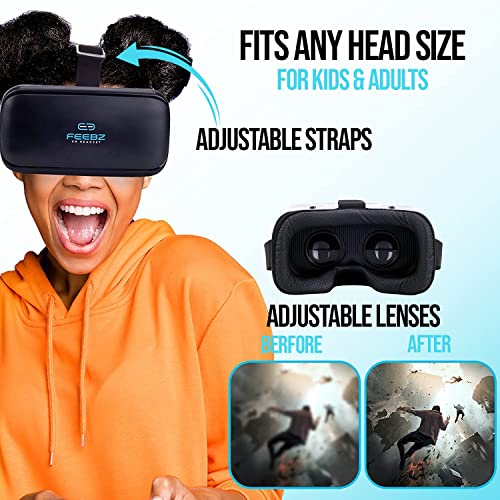 VR Headset for Android Phone - with Built-in Action Button | Virtual Reality Goggles for 4.7β-6.5β Cellphone - Best Set Glasses | Gift for Kids and Adults for Experiencing VR - Light Blue
