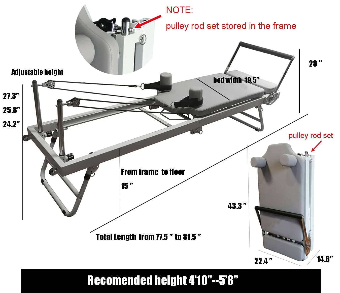 Pilates Reformer Machine for Home,Foldable Pilate for Strengh Training (beige)