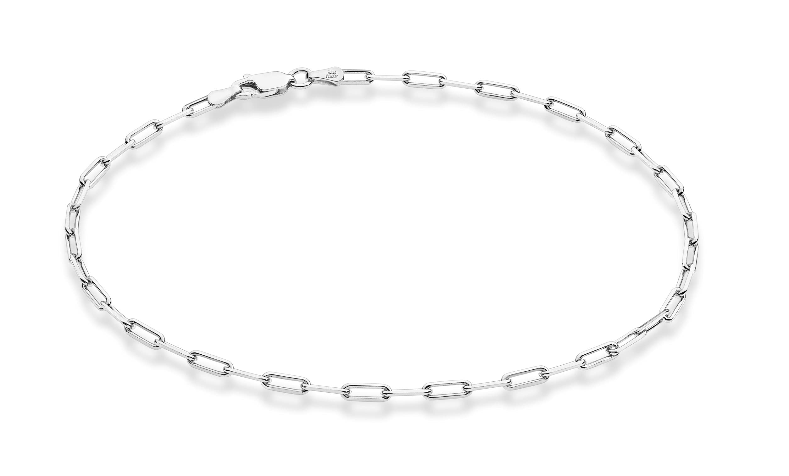 Miabella Solid 925 Sterling Silver 2.5mm Paperclip Link Chain Anklet Ankle Bracelet for Women, Made in Italy (sterling silver, 10 Inches)