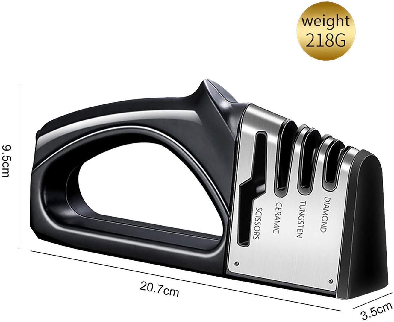 Knife Sharpener, 4 in 1 Manual Knives Scissor Sharpener, Professional Kitchen Knife Sharpen Tool with Ceramic,Tungsten Steel, Diamond Sharpening Groove,Safe and Easy To Use(Black)