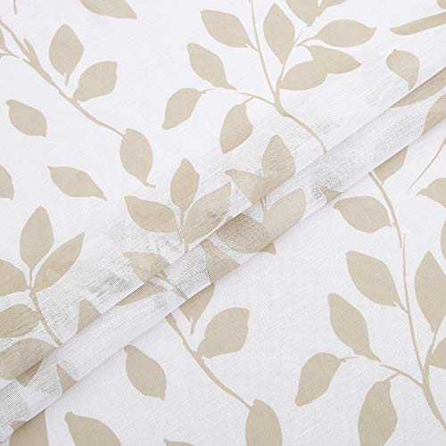 Leaf White Sheer Curtains for Living Room Bedroom 84inches Long Taupe Leaves Print Light Filtering Rustic Window Curtain Panels Botanical Linen Textured Look Drapes for Garden Patio Office 50” w 2pcs