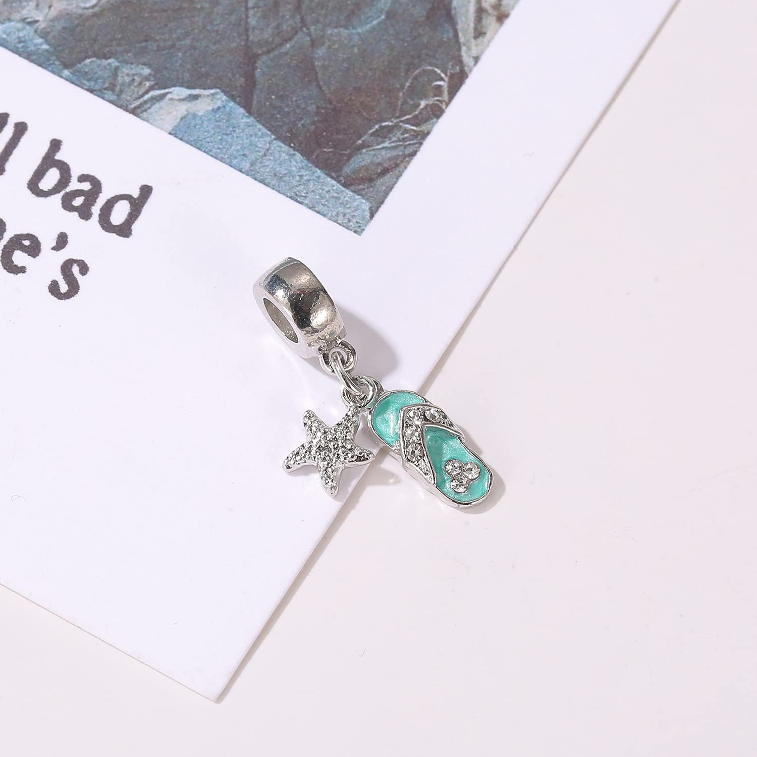 Lifequeen Beach Charms Starfish Flip Flop Sliper Dangle Birthstone Birthday Charm Beads for Bracelets (Starfish Flip Flop Shoe)