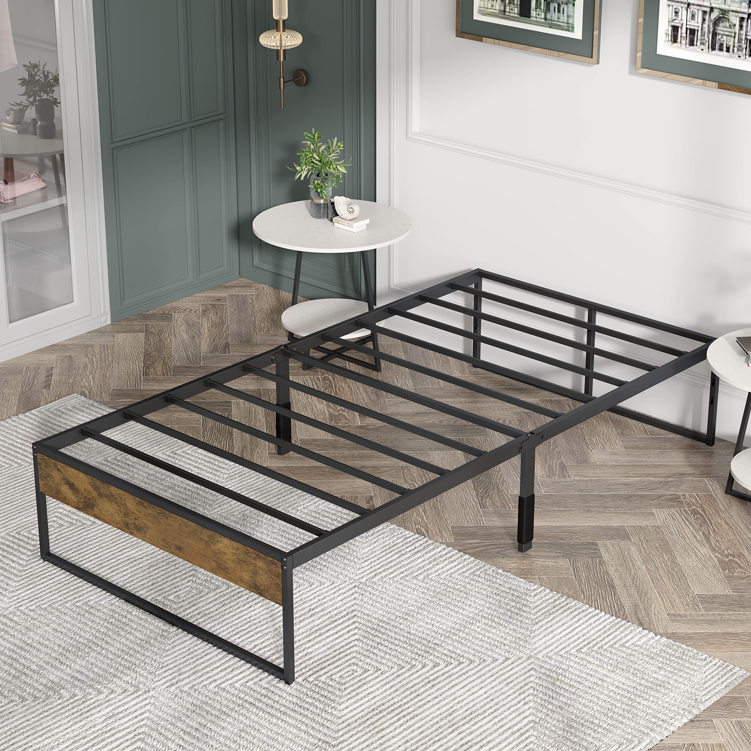 Lamhorm Heavy Duty Full Size Bed Frame, High Metal Platform Bed Frames with Headboard Holes, Easy Assembly, Sturdy, Non-Slip, No Box Spring Needed (Full)
