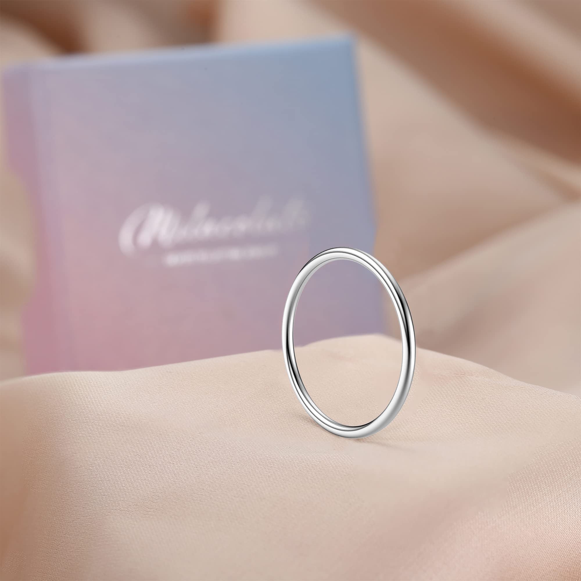 MILACOLATO 1mm Thin Ring 925 Sterling Silver Rings Stacking Knuckle Pinky Thumb Ring Size 7