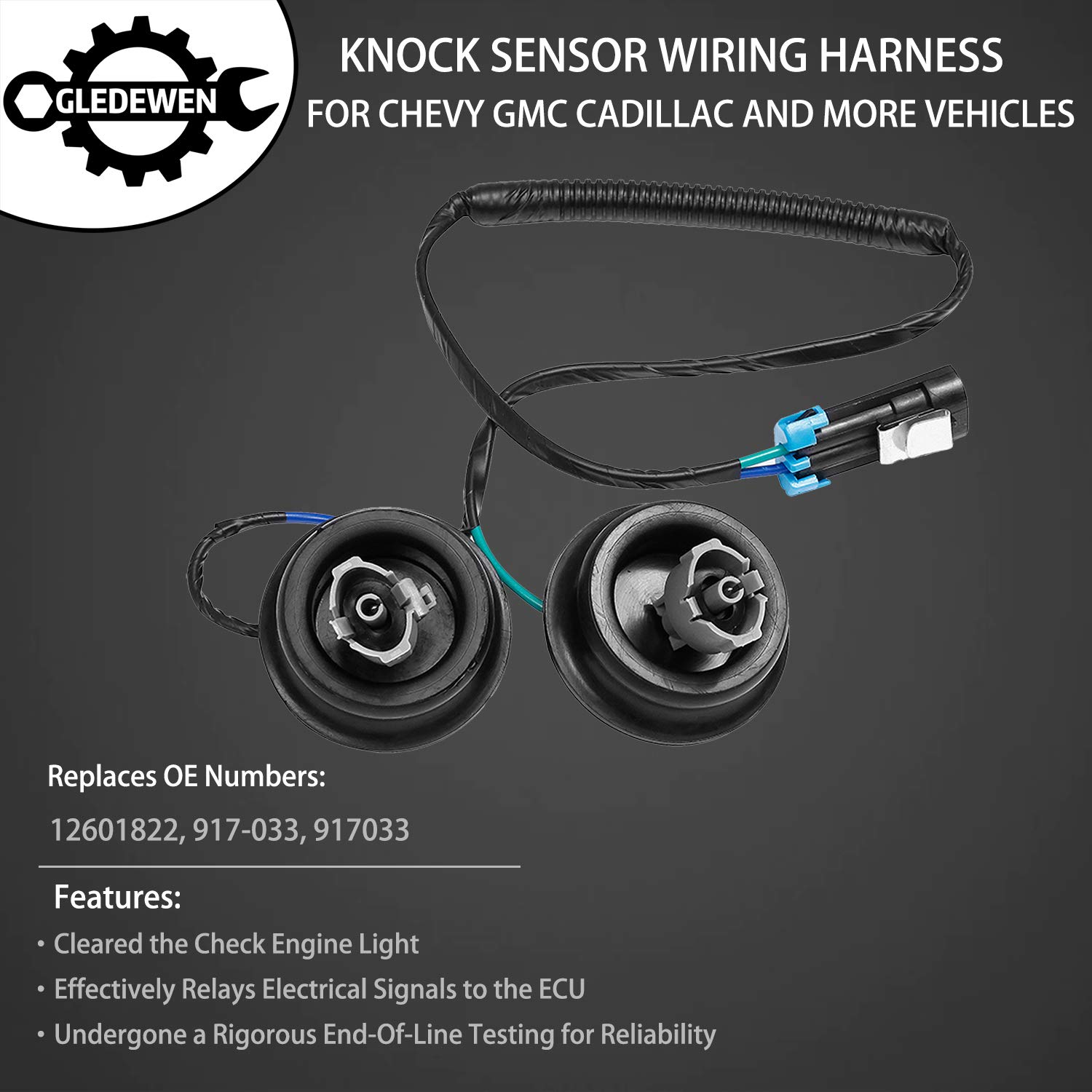 Knock Sensor Wiring Harness | for Chevy Suburban Silverado Avalanche Tahoe, GMC Sierra Yukon, Cadillac & More GM Vehicles | Replace# 12601822, 917-033