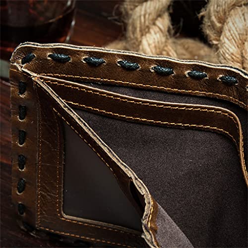 SEASD Handmade Leather Wallet Men's Card Bag Retro Short Style Money Clip Woven Purse Storage Bag Purse
