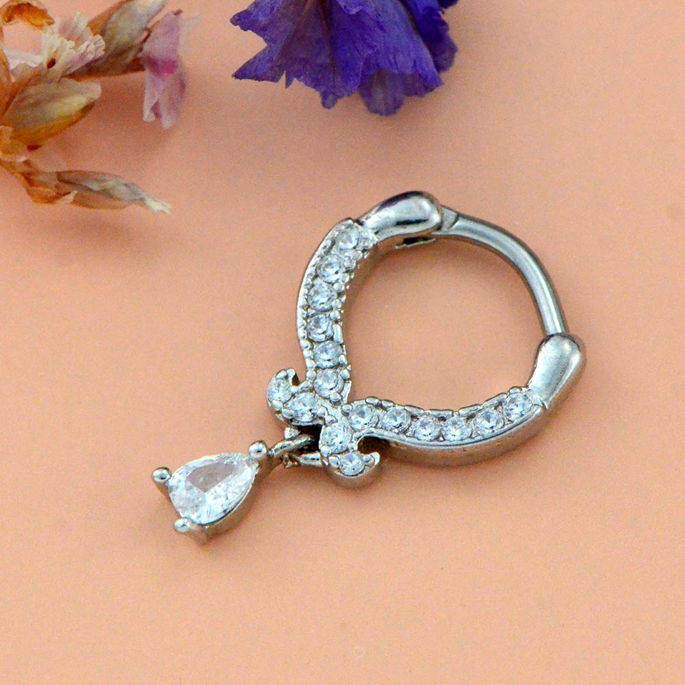 Jewseen Septum Rings Daith Piercing 16G Nose Piercing Ring septum jewelry Teardrop Clear CZ Paved Tragus Helix Earring