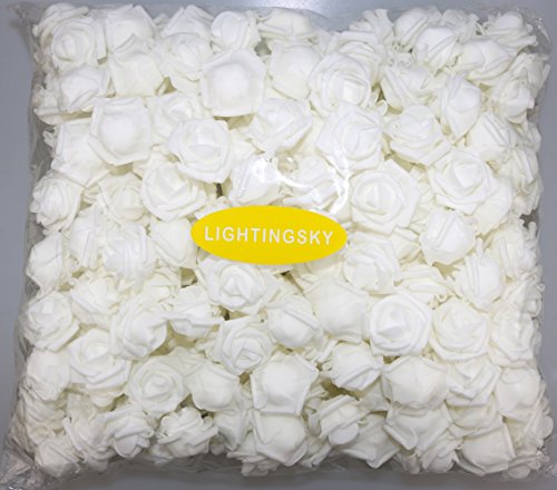 Lightingsky 300pcs 1.7 inch Real Touch Artificial Rose Head, DIY 3D Artificial Flowers for Wedding Bouquets, Room Decoration (White)