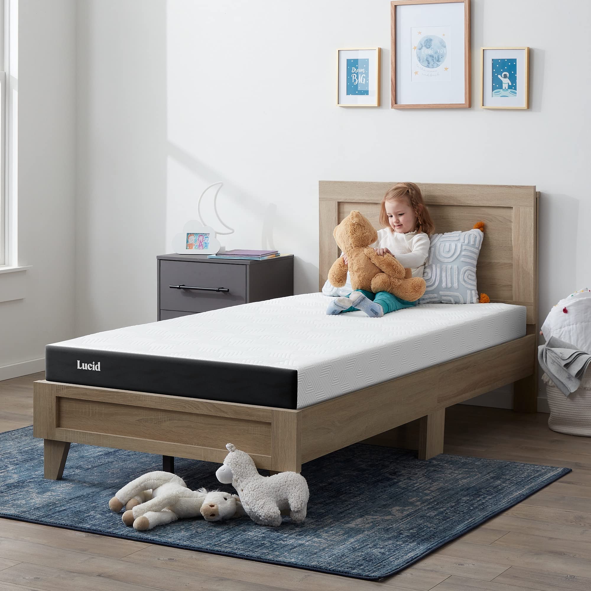 Lucid 5 Inch Firm Gel Memory Foam Mattress Twin XL — Gel Infusion—Hypoallergenic Bamboo Charcoal—Breathable Cover,White