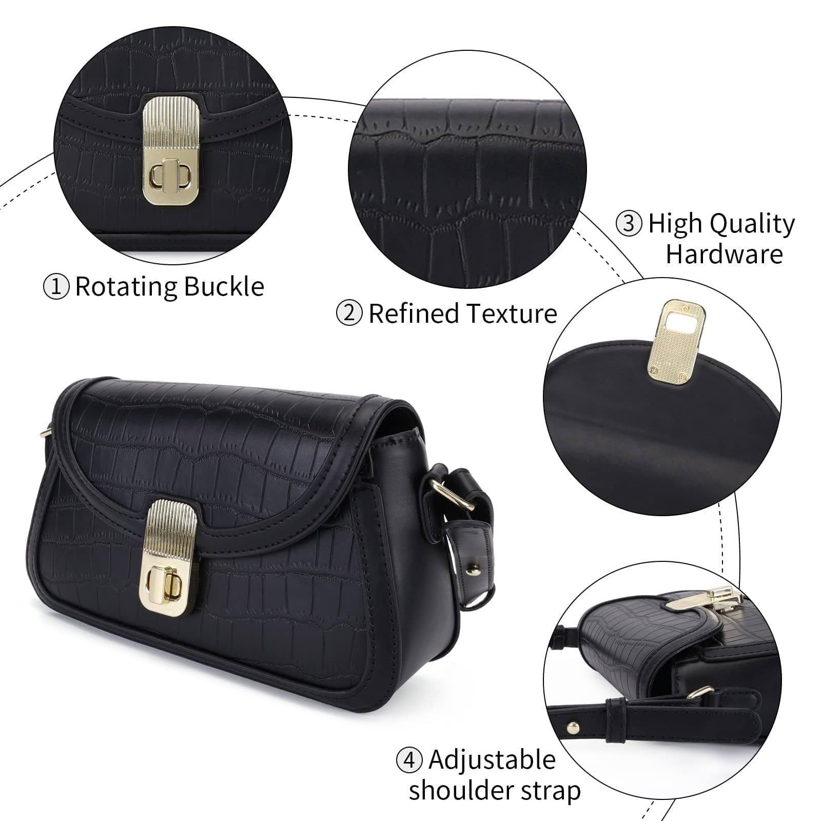 MAXWISE Alligator Print Crossbody Bag - Small Tote Shoulder Bag for Women, Cute Clutch Purse (Black)