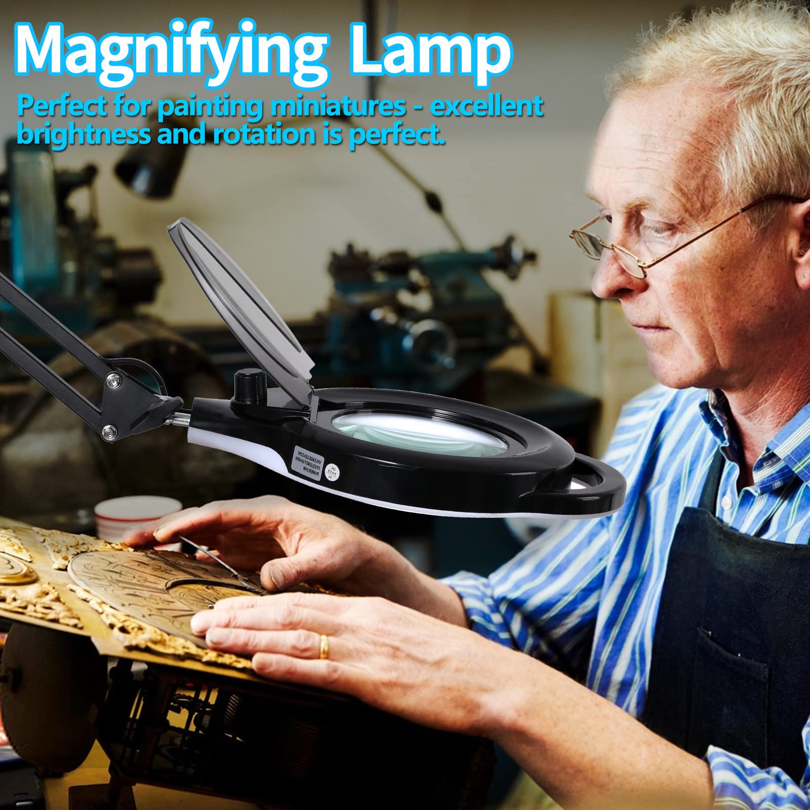 KIRKAS LED Dimmable Magnifying Lamp with Clamp, 2,200 Lumens Super Bright Magnifying Glass with Light, Adjustable Metal Swivel Arm Magnifier Desk Light for Close Work, Craft, Reading, Repair - Black