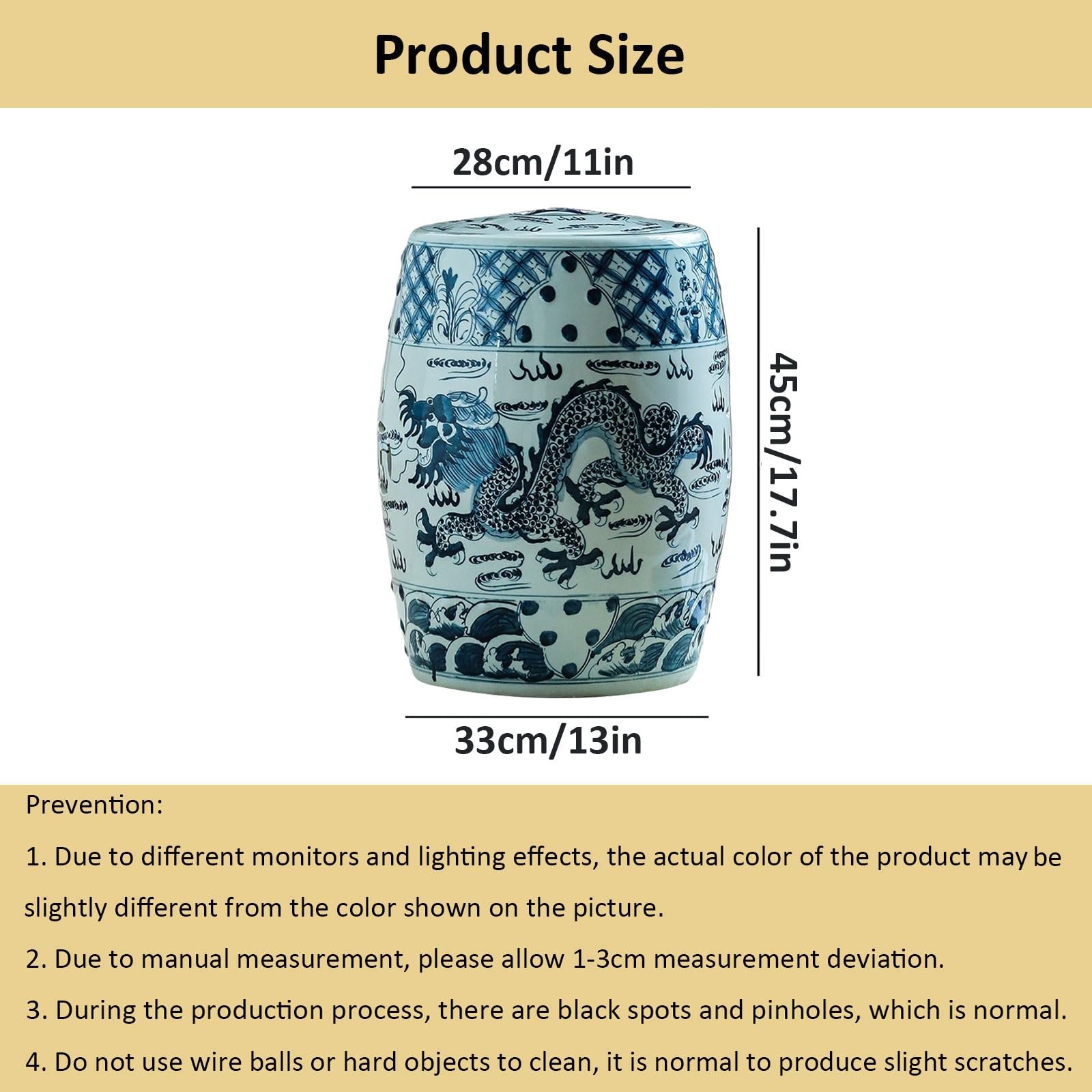 JADESA Decorative Ceramic Garden Stool, Glazed Hollow Celadon Shoe-Changing Stool Drum Stool, Suitable for Outdoor Garden, Living Room, Terrace, Etc.
