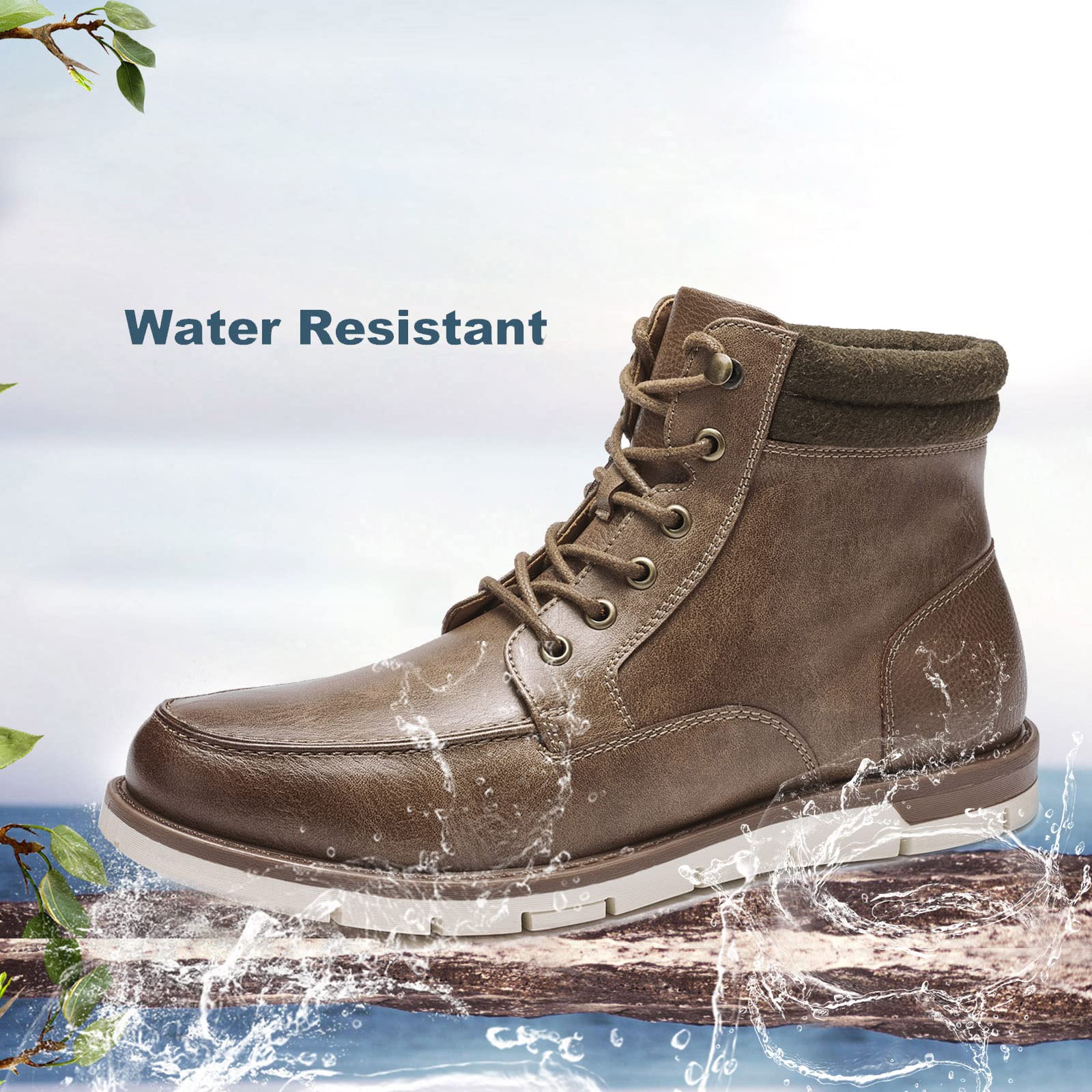 Kkyc Mens Boots Fashion Waterproof Hiking Boots Casual Work Boots Slip on Lace-up Chukka Boots 13 M (Brown)