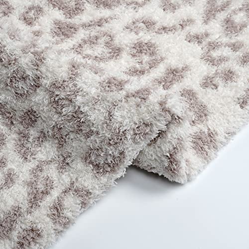 Soft Plush Fluffy Leopard Knitted Throw Blanket, Lightweight Warm Cozy Reversible Blanket Cheetah Blanket, Perfect for Couch, Bed, Sofa, Cream