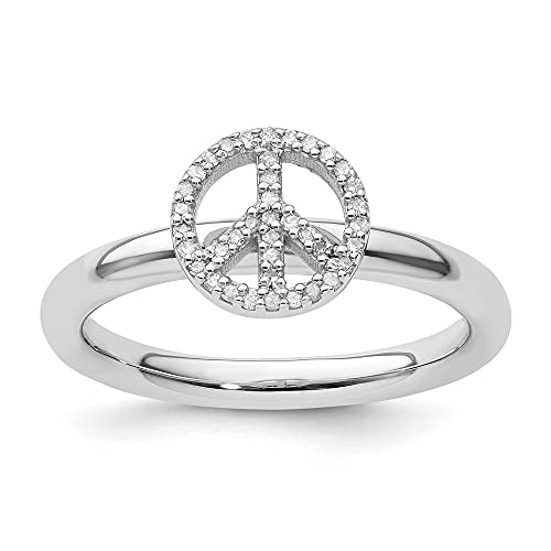 IceCarats 925 Sterling Silver Peace Sign inspirational Symbol Diamond Stackable Ring Size 8