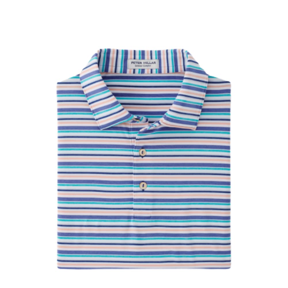PETER MILLAR Mens Joan Performance Stripe Jersey Golf Polo - Port Blue XL