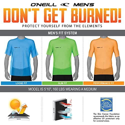 O'Neill Wetsuits Men's Standard Premium Skins Short Sleeve Rash Guard, Cadet Blue/Graphite/Cool Grey, Medium