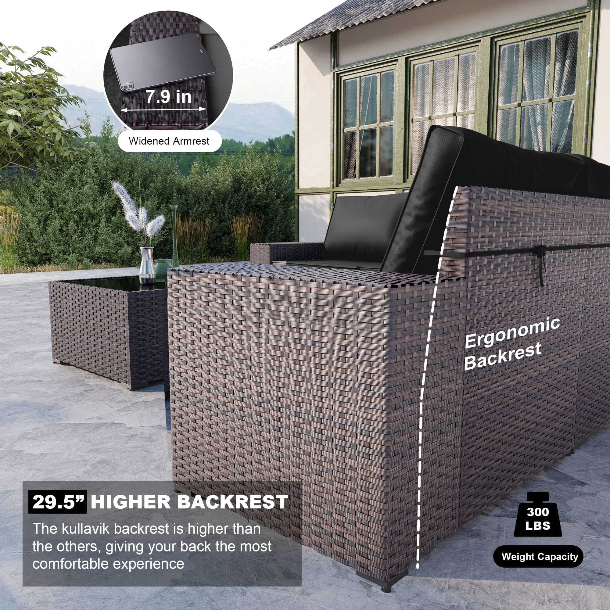 Kullavik 6PCS Outdoor Patio Furniture Set PE Wicker Rattan Sectional Sofa Patio Conversation Sets,Cream