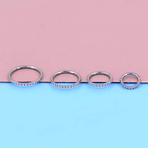 OUFER 18G Titanium Nose Rings Hoops, Solid G23 Titanium Nose Pierciings, with Clear CZ Paved Conch Earrings, Daith Helix Piercing Jewelry for Women and Men-Silver 18G 6MM