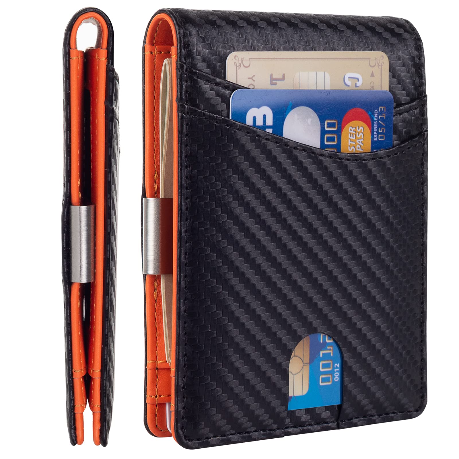 Mutural Minimalist Slim Wallet for Men, Premium Leather Wallet with Money Clip, RFID Blocking Front Pocket Stylish Bifold Wallet (Black & Red)