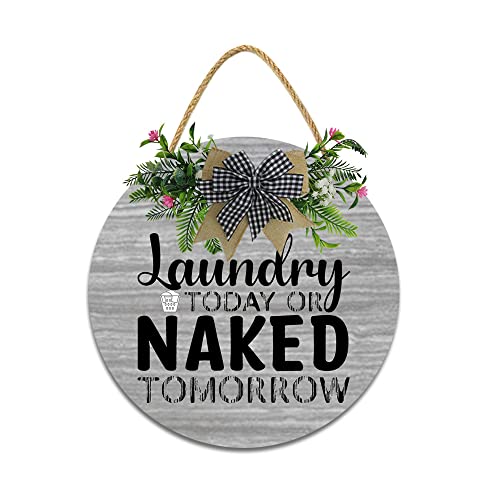 Lefangovs - Laundry Room Rustic Vintage Round Wooden Sign,Farmhouse Wall Decorations for Laundry,Funny Laundry Room Decor Wall Accessories,11x 11Inches