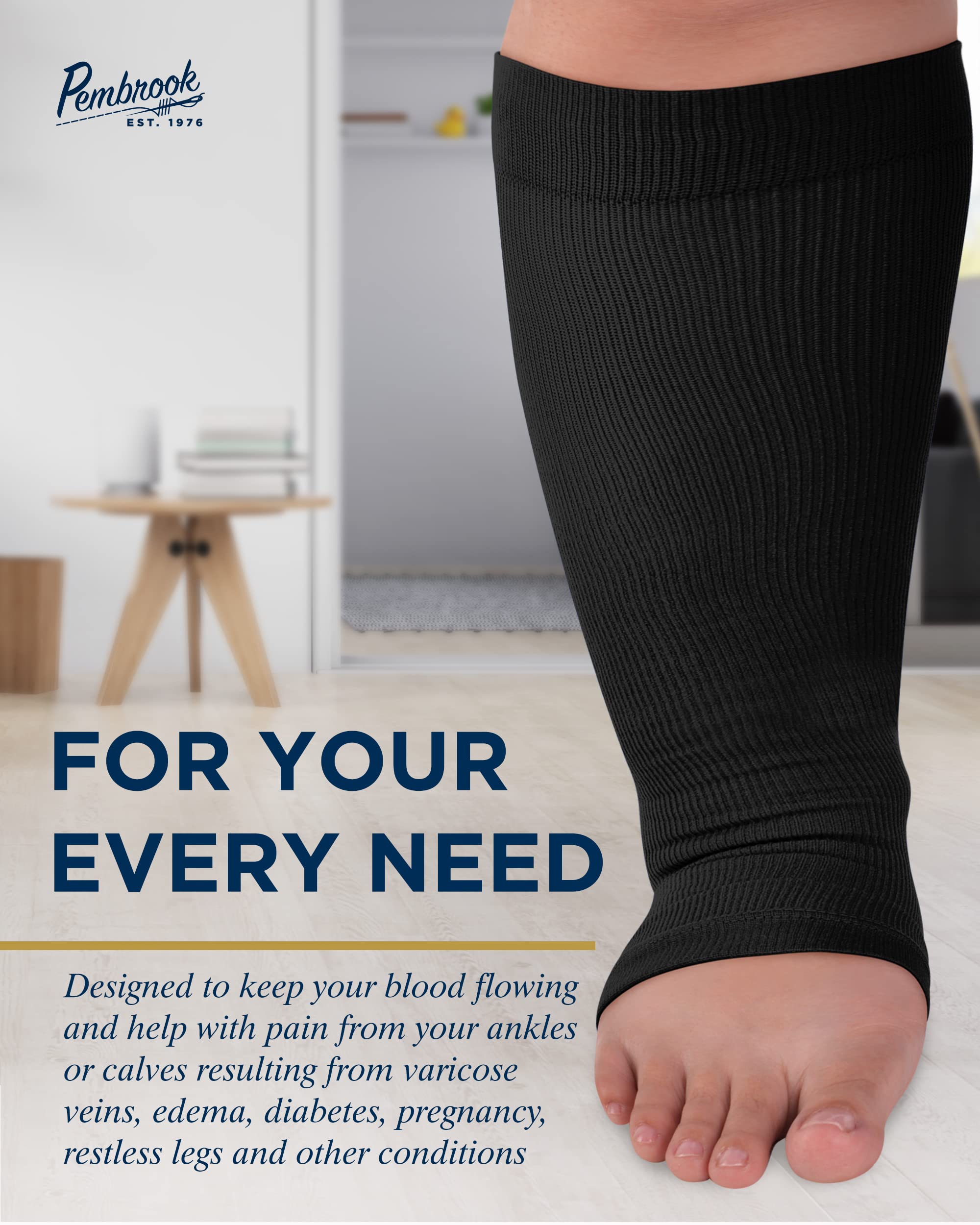 Pembrook Toeless Compression Socks Wide Calf for Women and Men - 20-30mmHg | 6XL Plus Size Compression Socks for Women