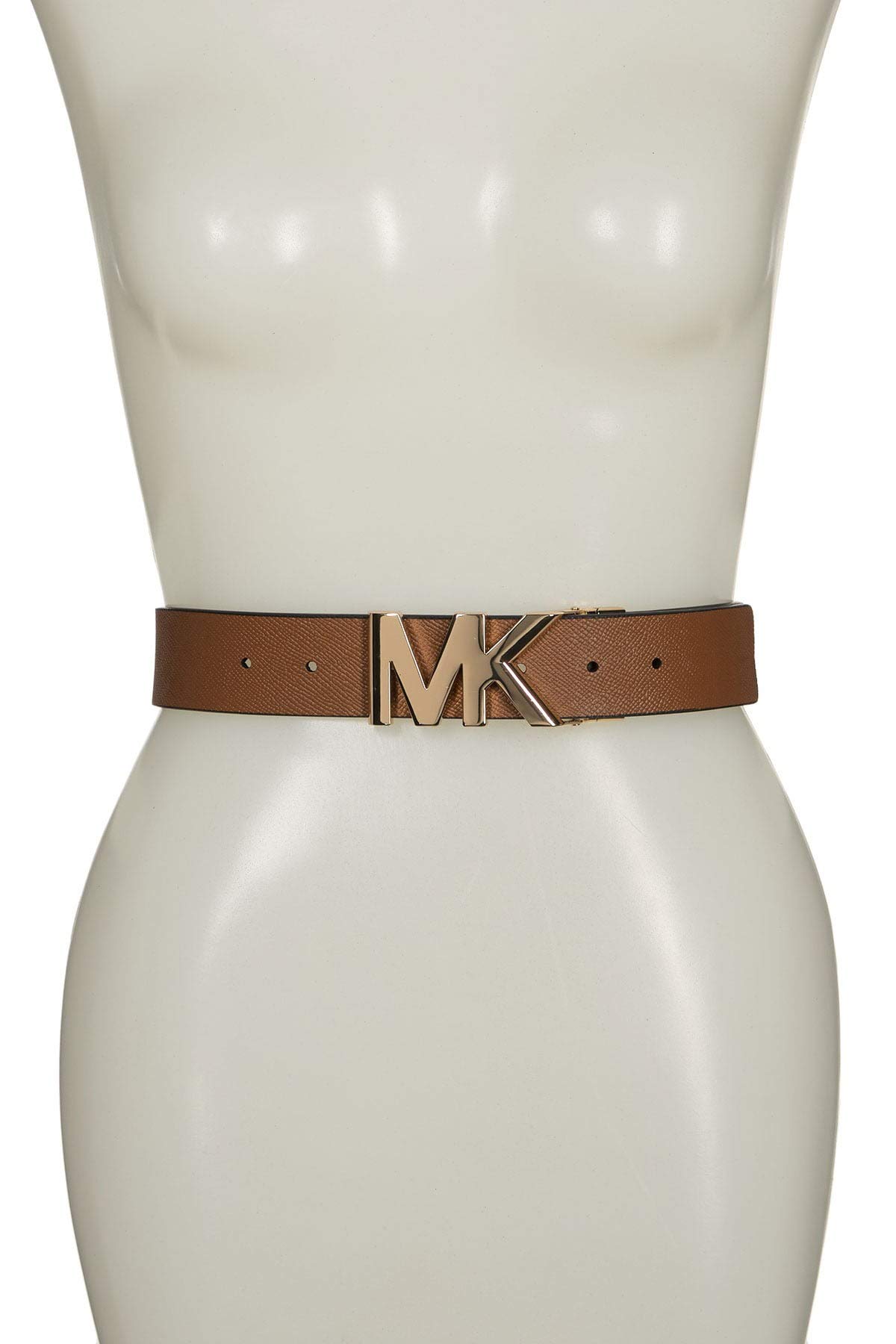 Michael Kors Saffiano Leather Reversible MK Logo Plaque Buckle Belt (M)