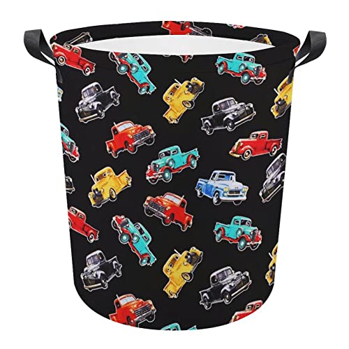 Vintage Pickup Trucks Large Laundry Basket Hamper Bag Washing with Handles for College Dorm Portable