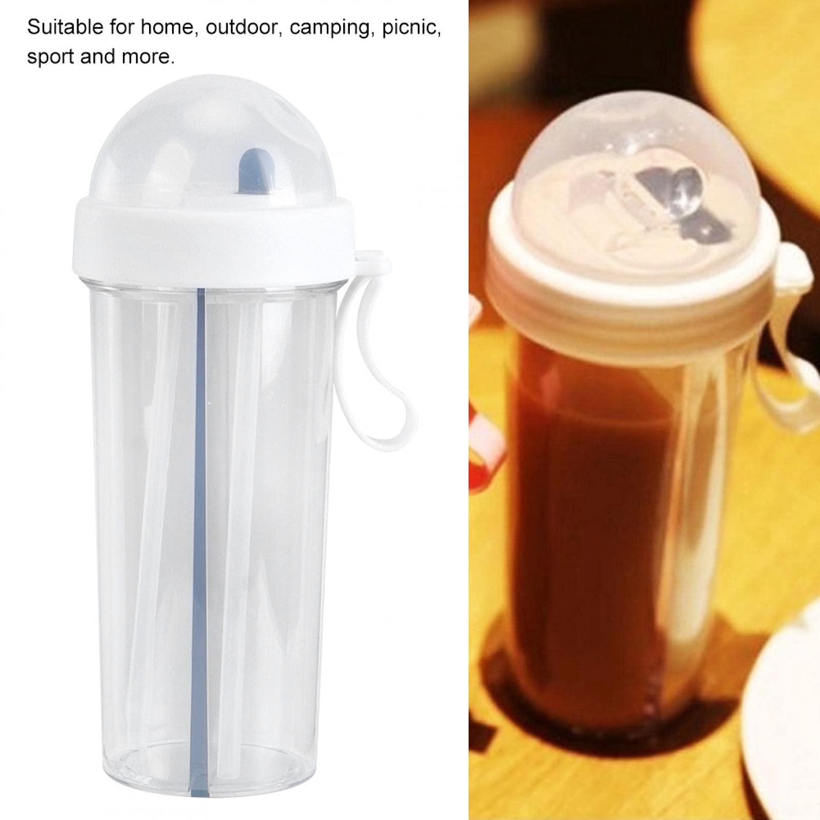 MAVIS LAVEN 600ml Plastic Water Bottle, Innovative Dual Use Water Bottle Straw Water Cup for Home Outdoor Camping Sport (white)