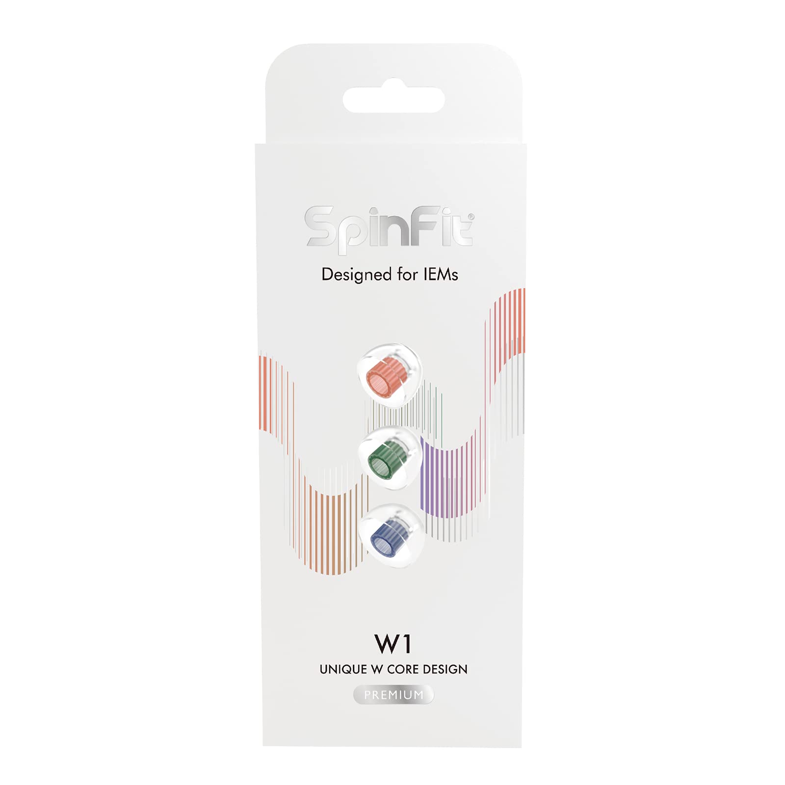 SpinFit W1 for IEM -Patented Medical-Grade Silicone Ear Tips, Double W-Shaped Tube Core, More Stability, (L/M/S Included)