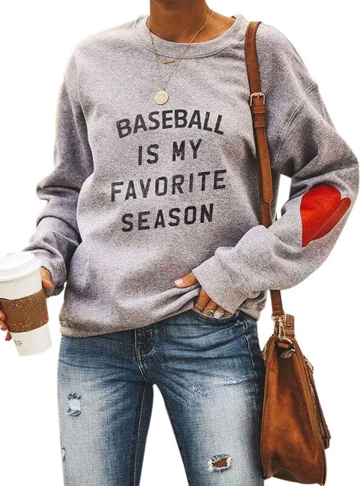 KIRJAUDU Women's Comfy Casual Long Sleeve Heart Shape Patched T-shirts Funny Letter Print Sweatshirt M Grey-4