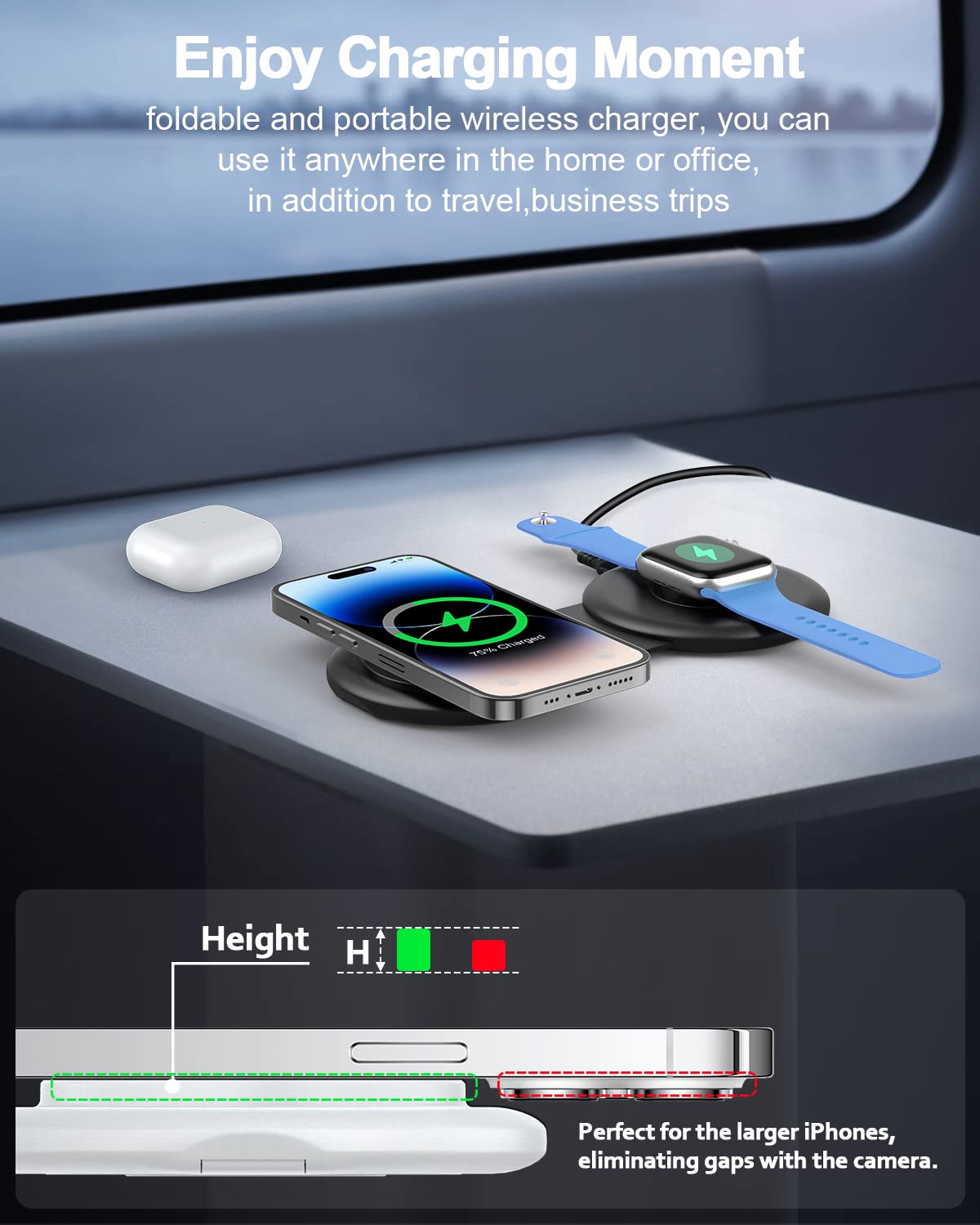 Wireless Charger,RTOPS Magnetic Travel Wireless Charging Station Multiple Devices,GaN 3 in 1 Charging Station,Compatible with iPhone 14/13/12/Pro/Max,iWatch,AirPods 3/2/Pro(Adapter Includes)