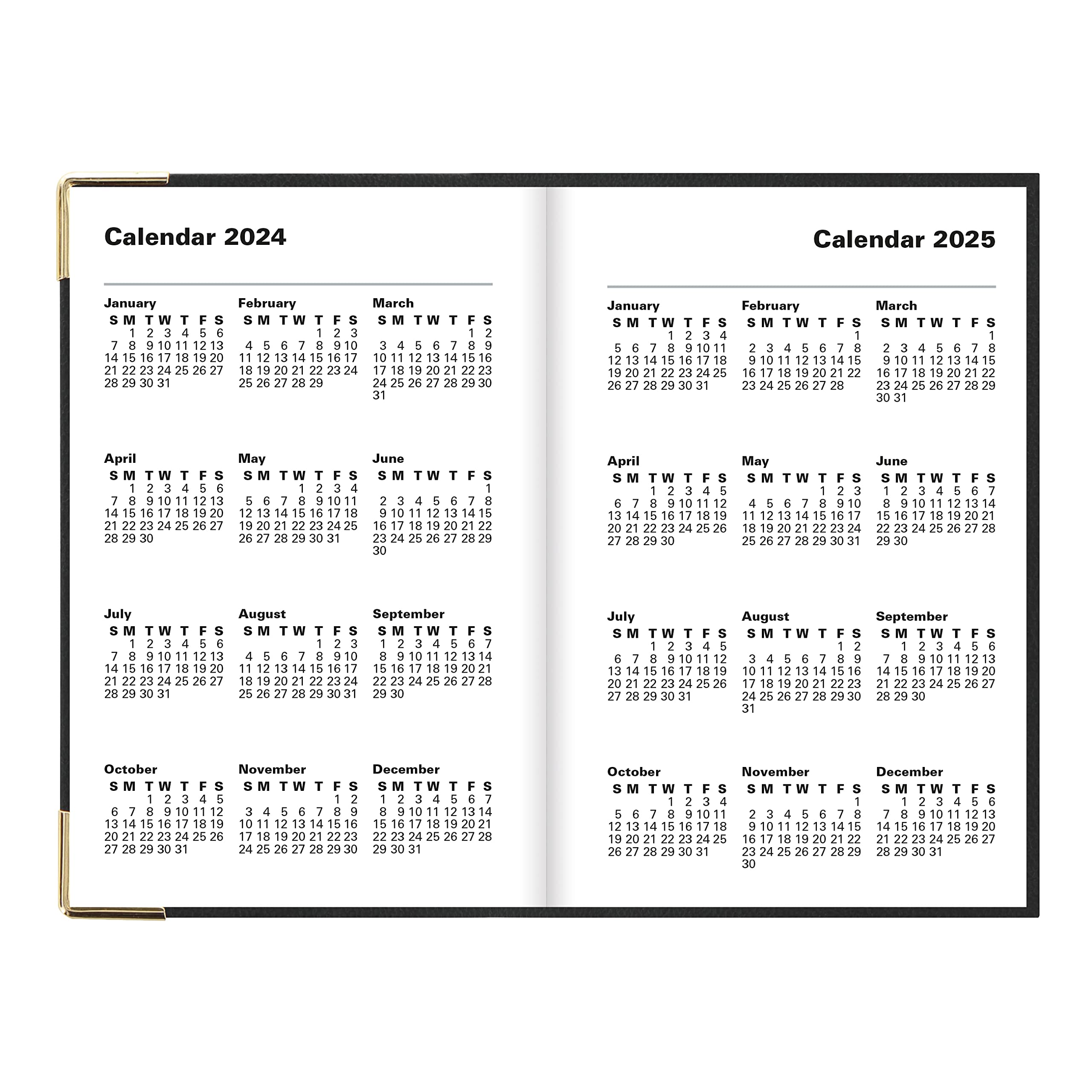 Letts of London Classic Weekly Planner, 12 Months, January to December, 2024, Gold Corners, Pocket Size, 4.25" x 2.75", Black (C32EBK-24)